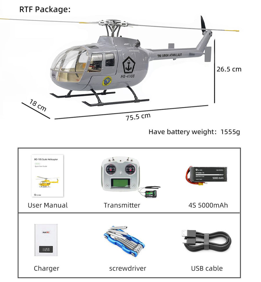 FLYWING BO-105 RC Helicopter 470L Class GPS H1 Flight Controller | bometoys